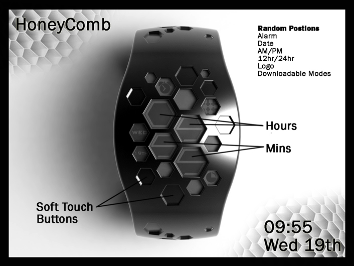 Honeycomb LCD watch, 2 ways to tell the time. | Tokyoflash Japan