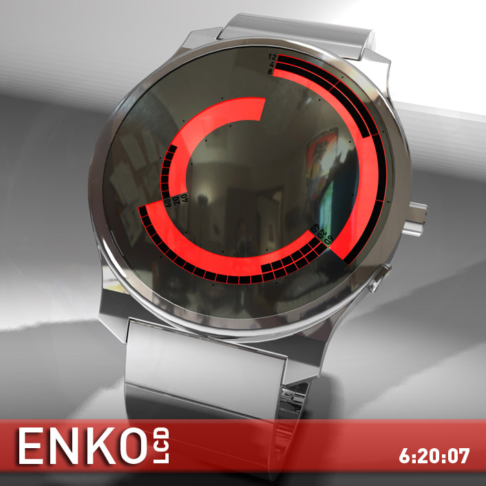 Enko LCD watch uses concentric arcs to tell time. | Tokyoflash Japan