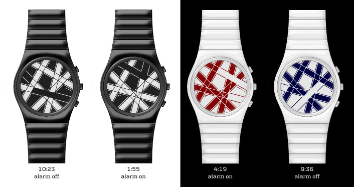 Permutation LCD watch scrambles clock hands. | Tokyoflash Japan