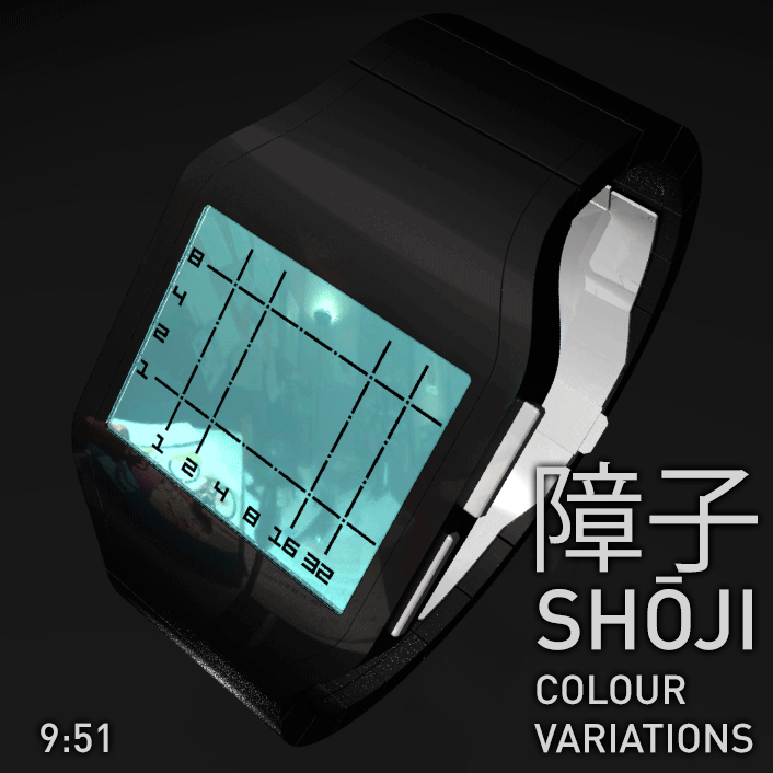Shoji LCD watch merges binary & architecture | Tokyoflash Japan