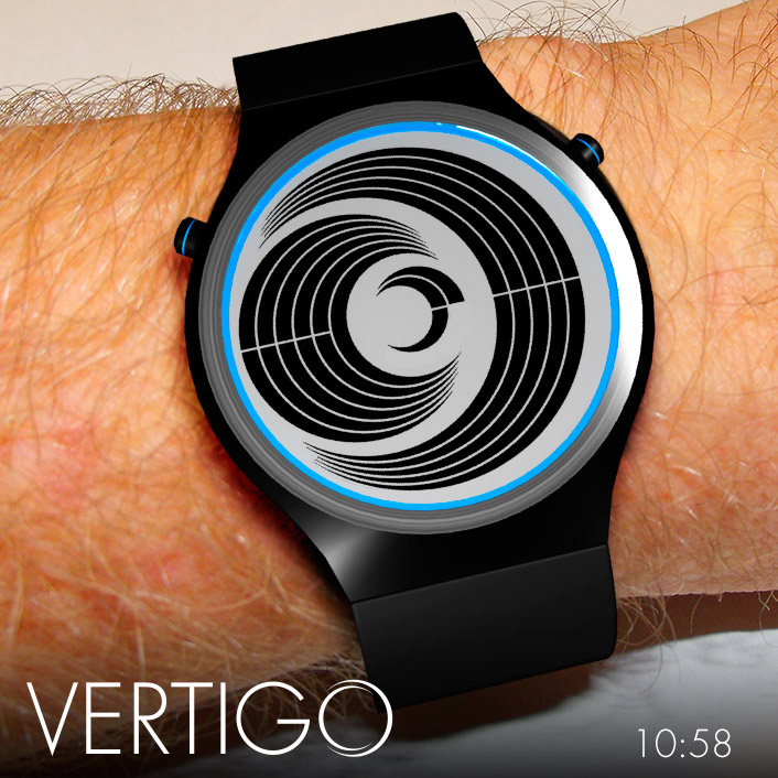 Vertigo LCD watch with concentric arcs | Tokyoflash Japan