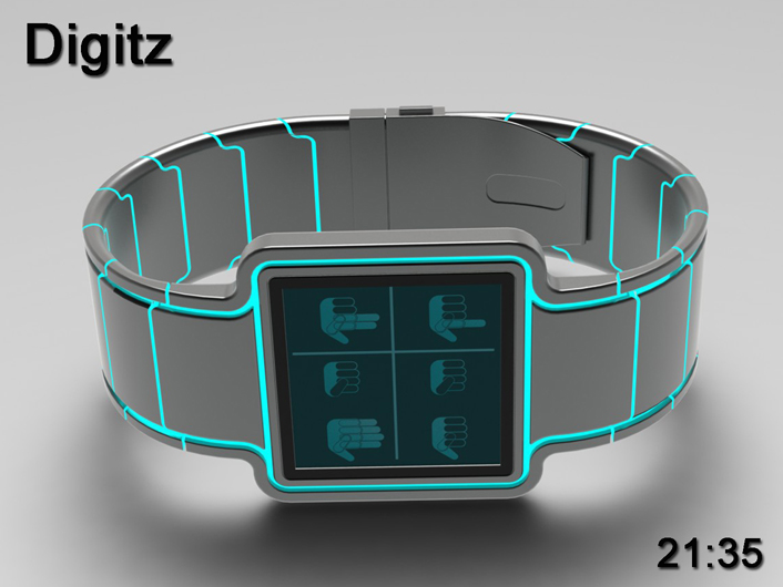 Digitz watch signals the time with hand gestures. | Tokyoflash Japan