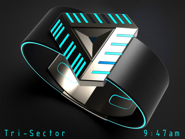 Tri-Sector watch is a 3-sided alien timepiece. | Tokyoflash Japan