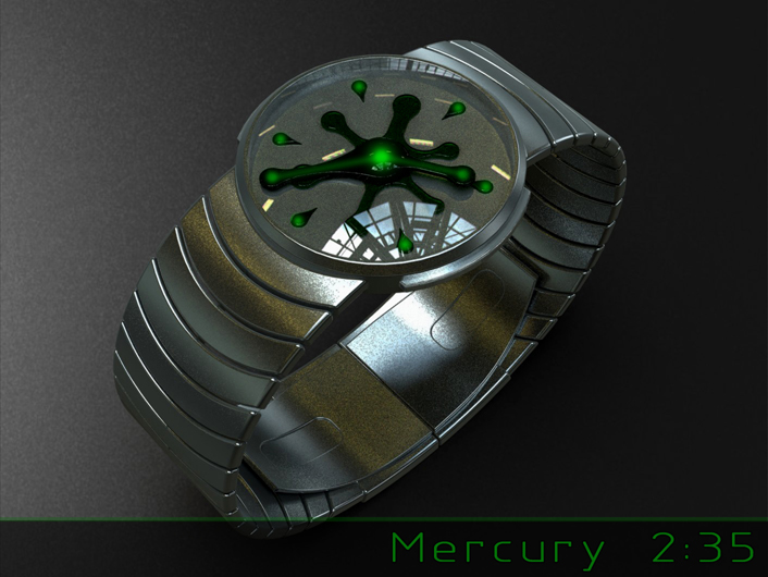 Mercury analogue watch with liquid metal time telling | Tokyoflash Japan