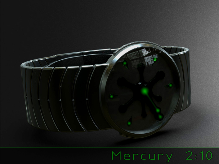 Mercury analogue watch with liquid metal time telling | Tokyoflash Japan